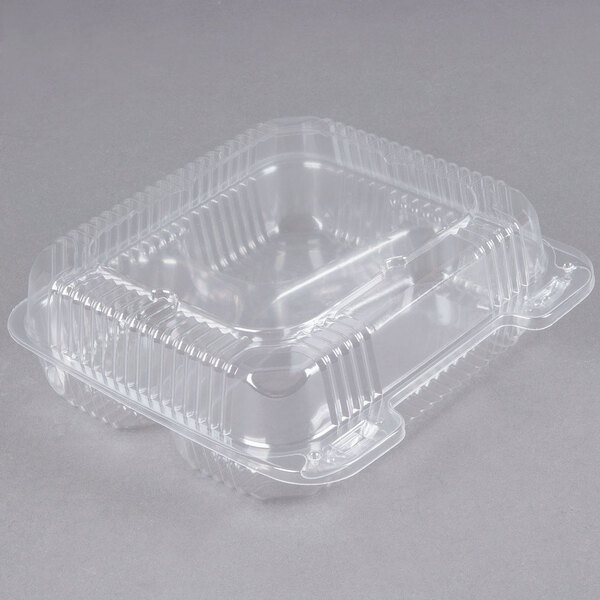 Durable Packaging PXT-833 8" x 8" x 3" Three Compartment Clear Hinged ...