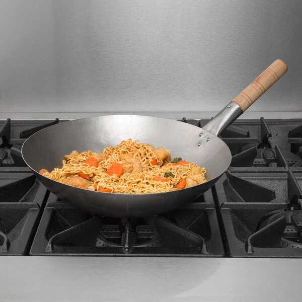 Carbon Steel Flat Bottom Wok | WebstaurantStore