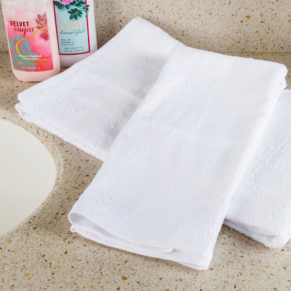Oxford Silver 16" x 27" White Open End Cotton / Poly Hand Towel 3 lb ...