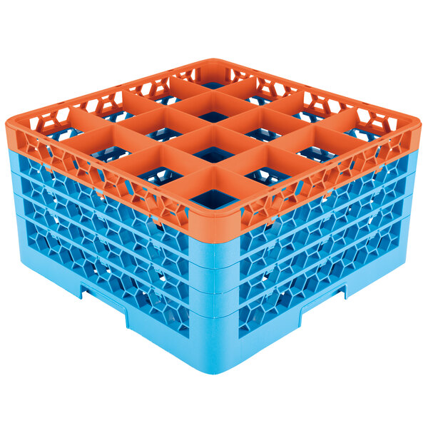 Carlisle RG16-4C412 OptiClean 16 Compartment Orange Glass Rack with 4 ...