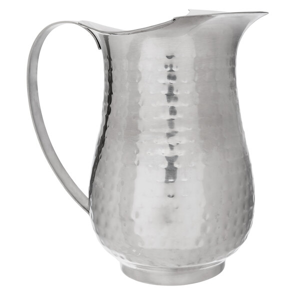 Acopa 64 oz. Hammered Stainless Steel Slender Bell Pitcher with Ice Guard