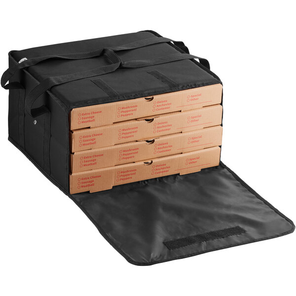 Choice Insulated Pizza Delivery Bag Black Nylon 16 1/2" x 16 1/2" x 8 1 ...