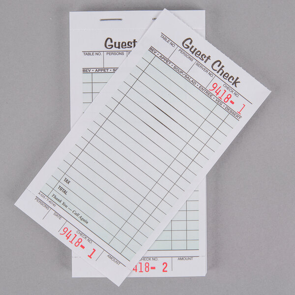 Adams 525SWMT 1-Part White / Green Guest Check Book with Receipt Stub ...