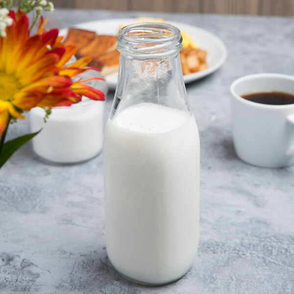 Acopa 14 oz. Glass Milk Bottle with Lid - 12/Case