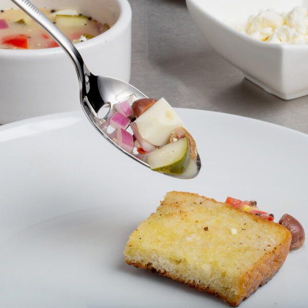 Mercer Culinary M35141 7 7/8" Stainless Steel Slotted Bowl Plating Spoon