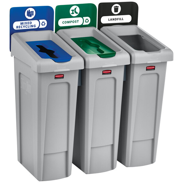 Rubbermaid 2007891 Slim Jim Recycling Blue Rectangular Hinged Mixed ...
