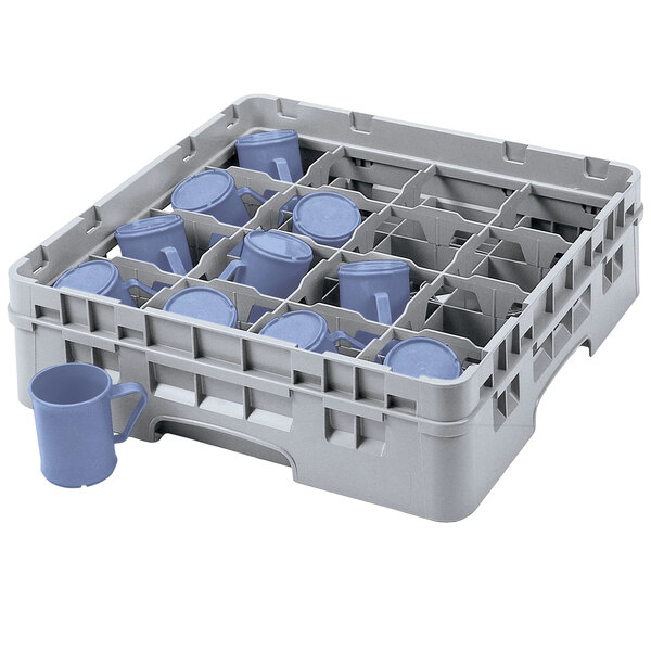 Cambro 16C414151 Camrack 4 1/4" Soft Gray 16 Compartment Full Size Cup Rack