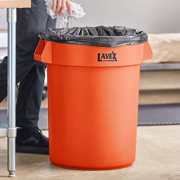 Lavex 32 Gallon Orange Round High Visibility Commercial Trash Can