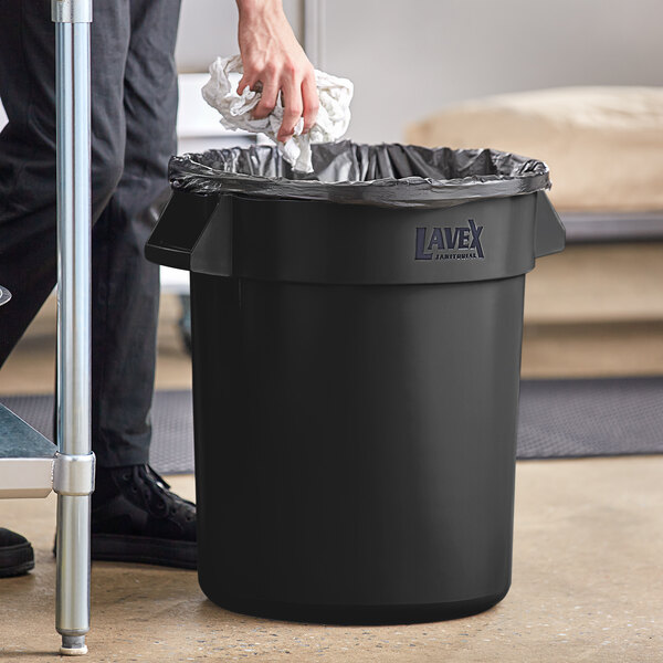 Lavex Janitorial 20 Gallon Black Round Commercial Trash Can ...