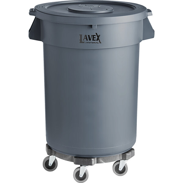 Lavex Janitorial 32 Gallon Gray Round Commercial Trash Can with Lid and ...