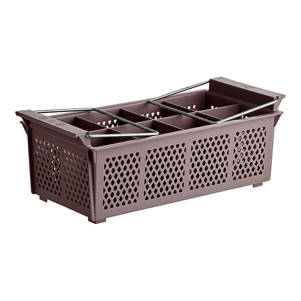 Noble Products 8 Compartment Half Size Brown Flatware Rack with Handles