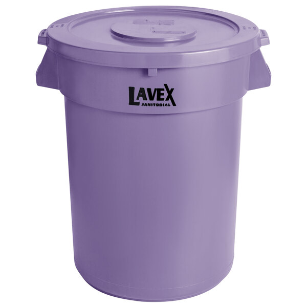Lavex 32 Gallon Purple Round Commercial Trash Can and Lid