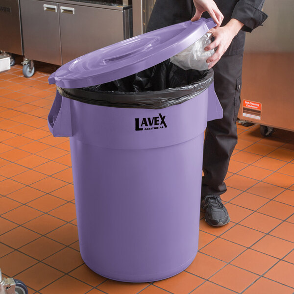 Lavex 44 Gallon Purple Round Commercial Trash Can and Lid
