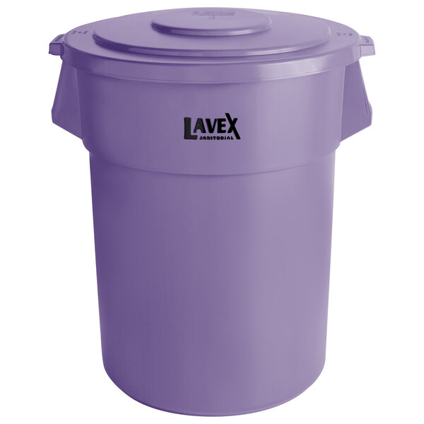 Lavex 55 Gallon Purple Round Commercial Trash Can and Lid