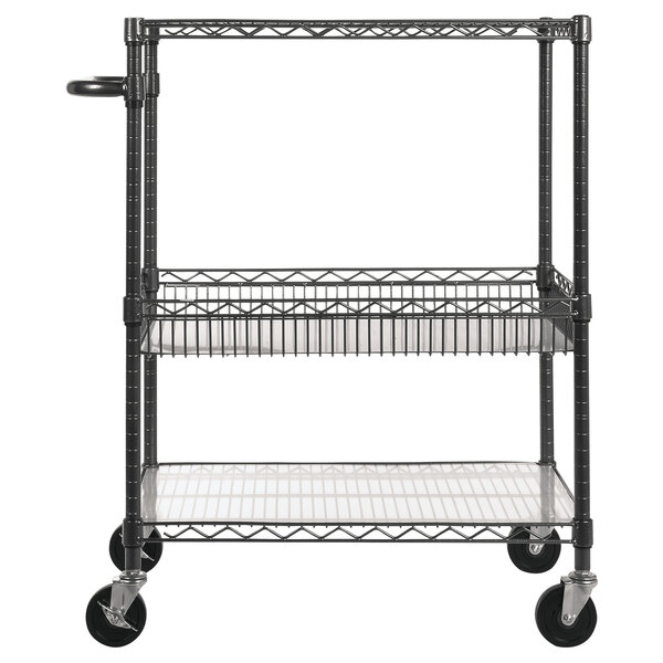 Alera ALESW543018BA Black Anthracite Three Shelf Mobile Wire Cart with ...