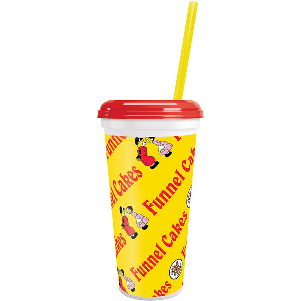32 oz. Tall Plastic Funnel Cake Design Souvenir Cup with Straw and Lid ...
