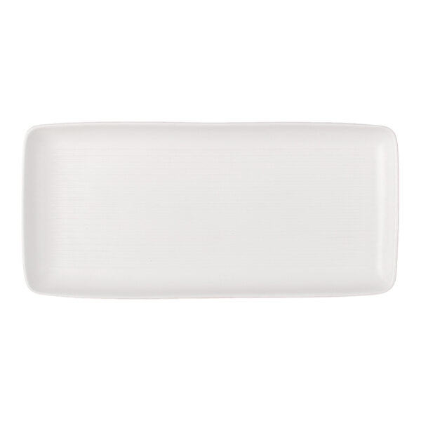Tuxton VWZ-140Y TuxTrendz Zion Matte White 14" x 6 5/8" Embossed China Tray - 12/Case