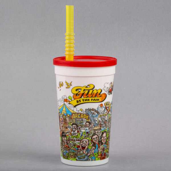 16 oz. Tall Plastic "Fun at the Fair" Souvenir Cup with Red Lid and ...