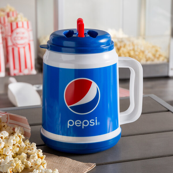 32 oz. Pepsi™ Mini Tanker with Spout, Straw, and Lid - 24/Case