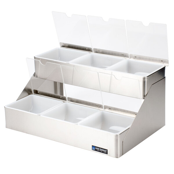 San Jamar B4706INL 6-Compartment Two Tier Stainless Steel Condiment Bar ...