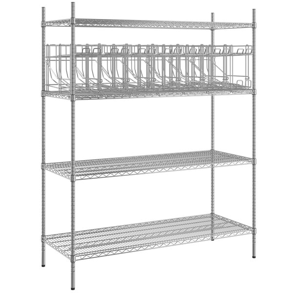 Regency 24" x 60" Chrome Wire Shelf Kit with 7 Can Racks and 74" Posts