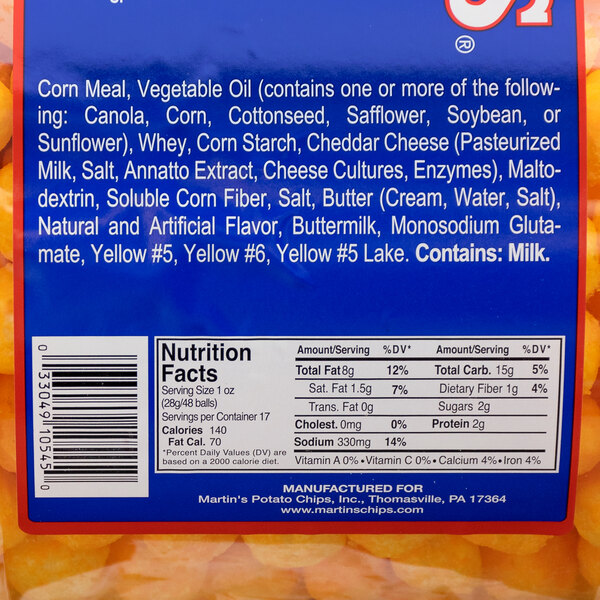 Martin's 17 oz. Cheese Balls Barrel - 6/Case