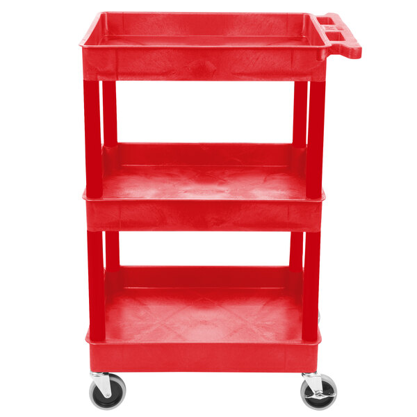 Luxor RDSTC111RD Red 3 Tub Utility Cart - 18" x 24" x 38 1/2"