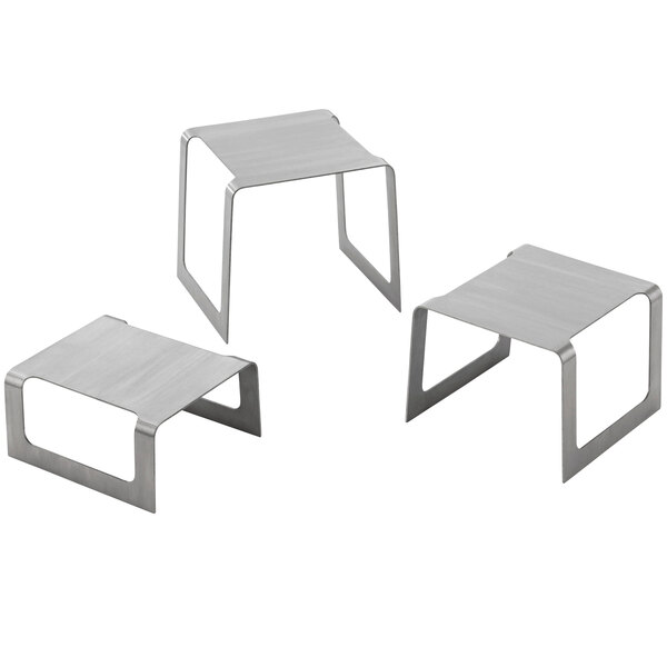 Vollrath 46009 Brushed Stainless Steel 3-Piece Square Bent Buffet Riser Set