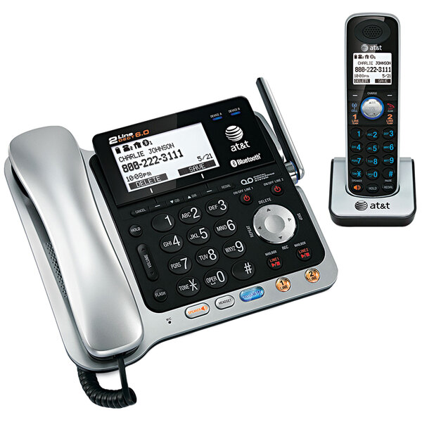 AT&T TL86109 Black / Silver 2 Line Corded / Cordless Phone System with ...