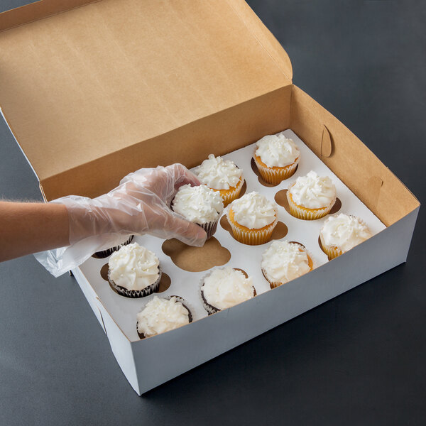 Baker's Lane 14" x 10" x 4" White Cupcake / Muffin Box with 12 Slot ...