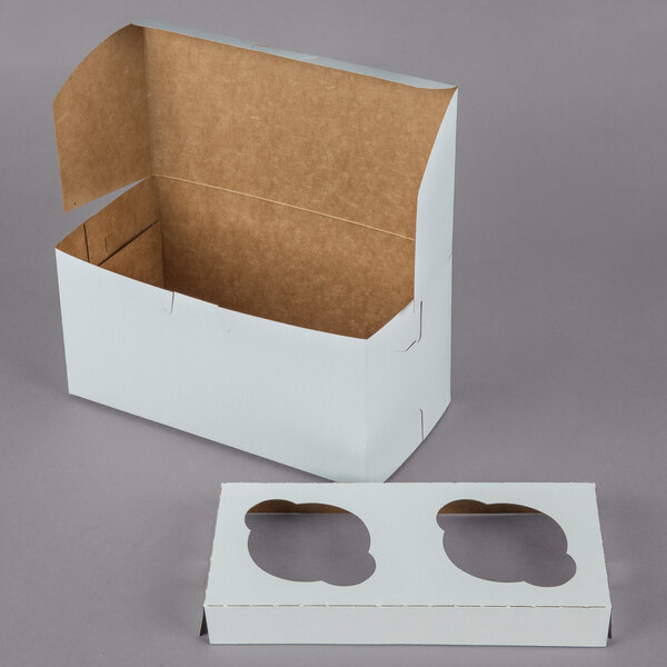 8" x 4" x 4" White Cupcake / Muffin Box with 2 Slot Reversible Insert ...