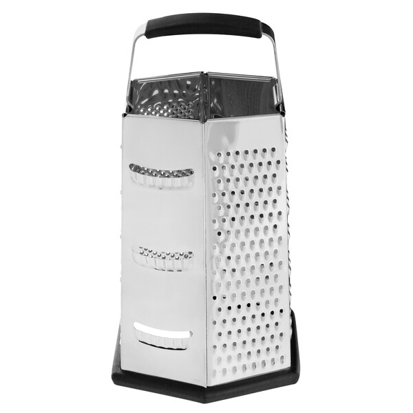 Choice 9 1/2" 6-Sided Stainless Steel Box Grater with Soft Grip