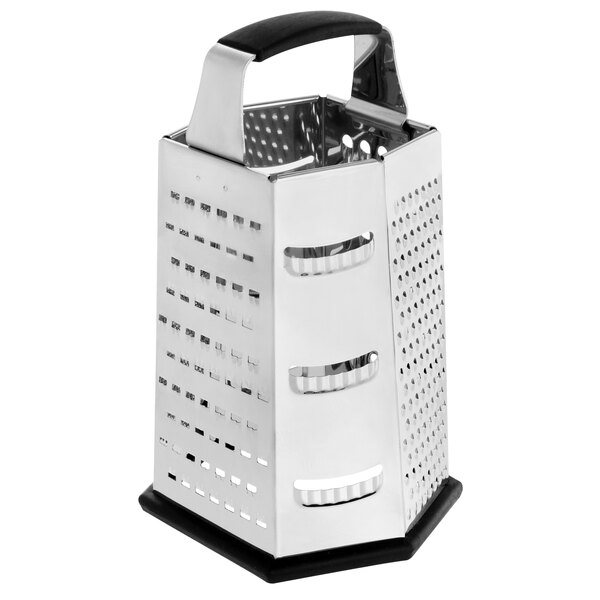 Choice 9 1/2" 6-Sided Stainless Steel Box Grater with Soft Grip