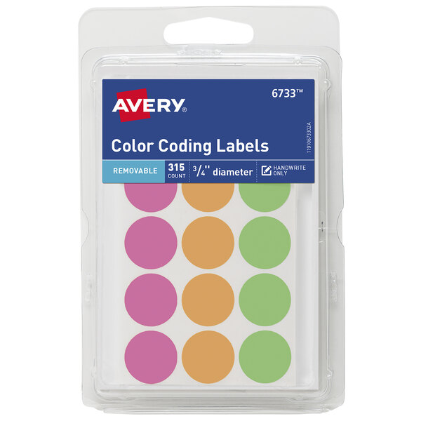 Avery® 06733 3/4" Assorted Neon Color Round Write-On Color-Coding ...