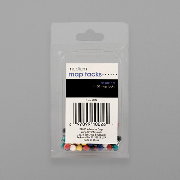 Advantus MTA 3/8" Assorted Plastic Map Tacks - 100/Box