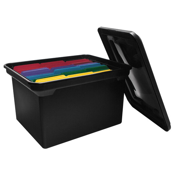 Advantus 34052 14 1/8" x 18" x 10 3/4" Black Plastic File Storage Bin ...
