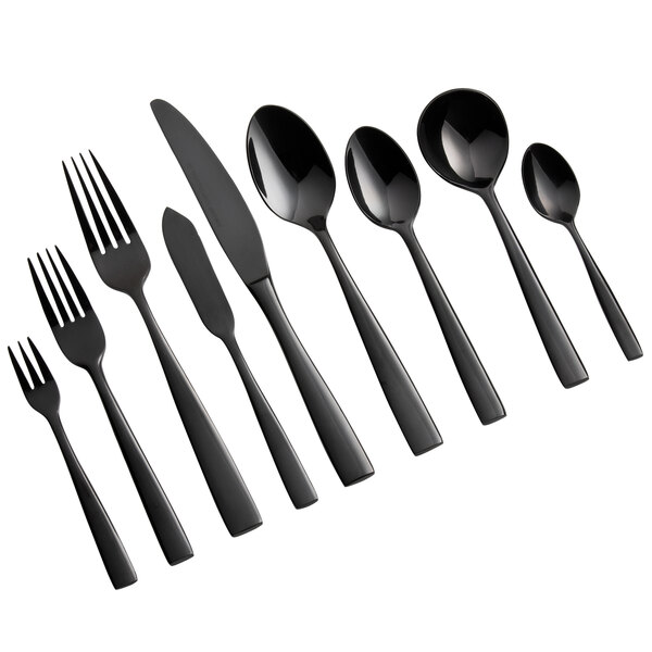 Bon Chef S3007B Manhattan 6 3/4" 18/10 Extra Heavy Weight Black Stainless Steel Salad Fork - 12/Pack