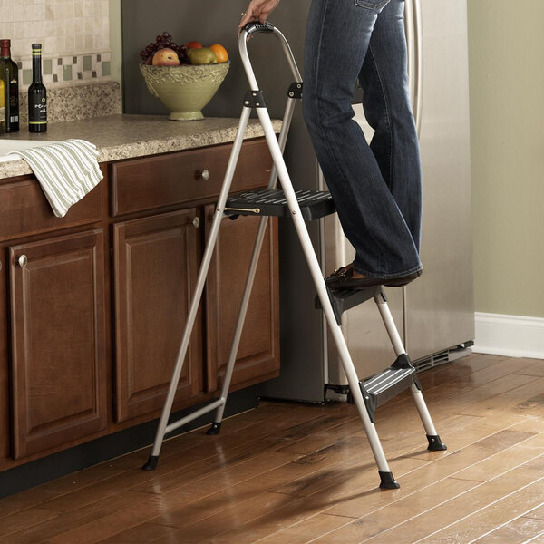 Cosco 11411ABL1E Platinum / Black Three-Step Folding Step Stool with ...