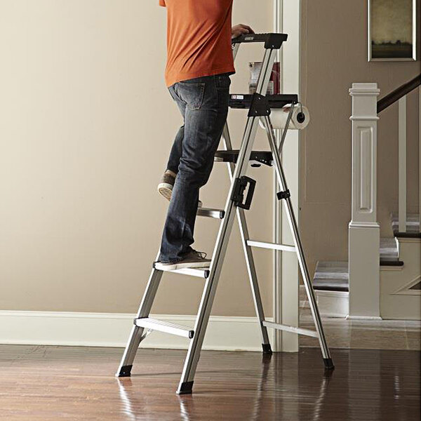4-Step Folding Step Ladder - Aluminum | WebstaurantStore