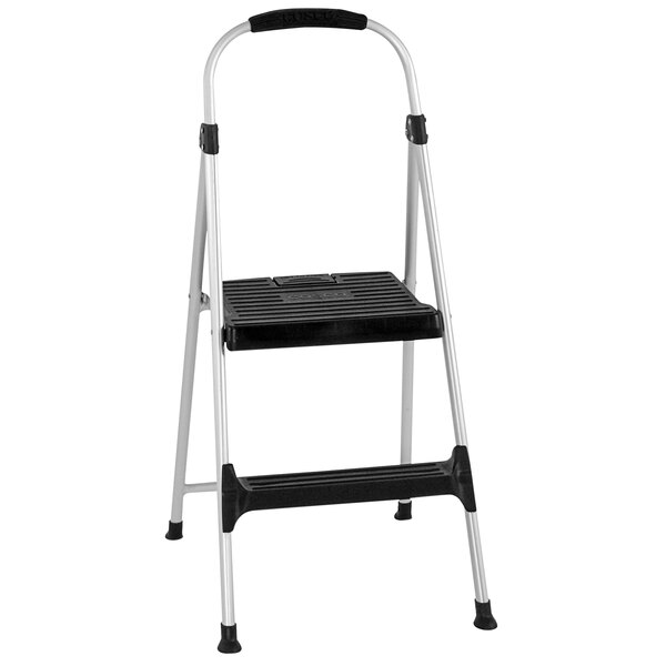 Cosco 11311ABL1E Platinum / Black Two-Step Folding Step Stool with Handrail