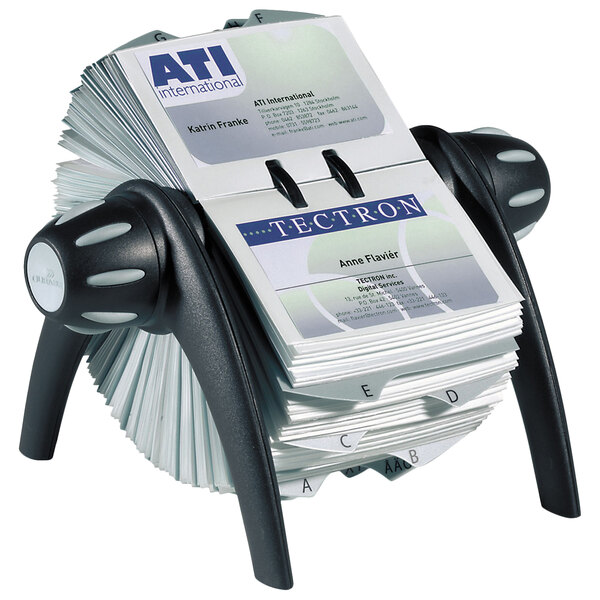 Durable 241701 VISIFIX Black / Silver 400 Card Flip Rotary Business ...