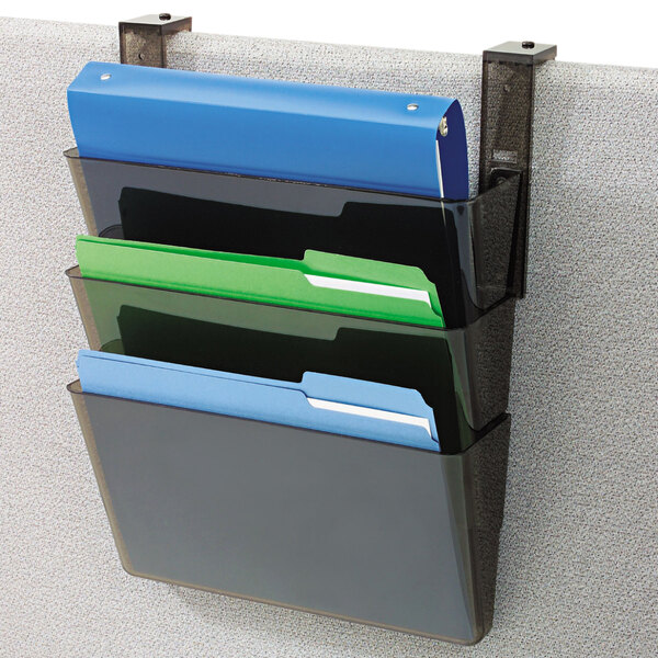 Deflecto 73502RT DocuPocket 13" x 7" x 4" Smoke 3-Pocket File Set for ...