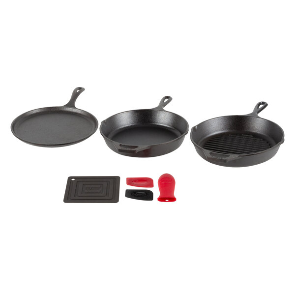 Lodge 7-Piece Essential Pre-Seasoned Cast Iron Skillet Set - Includes ...