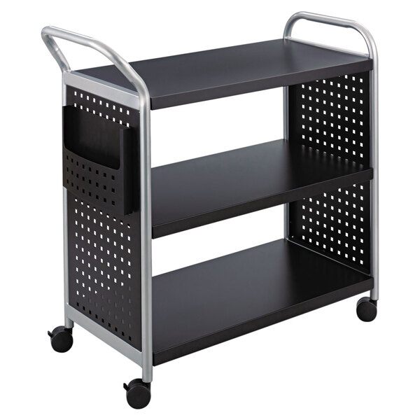Safco 5339BL Black / Silver 3 Shelf Utility Cart