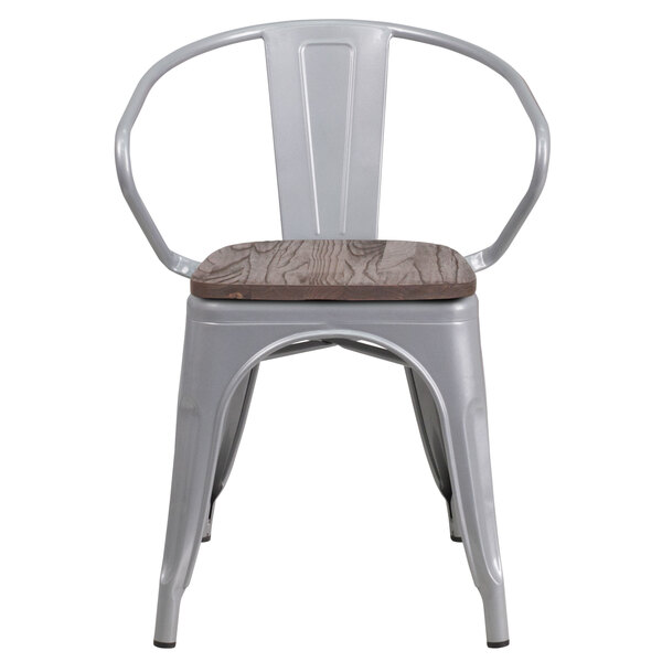 Flash Furniture CH-31270-SIL-WD-GG Silver Stackable Metal Chair with ...