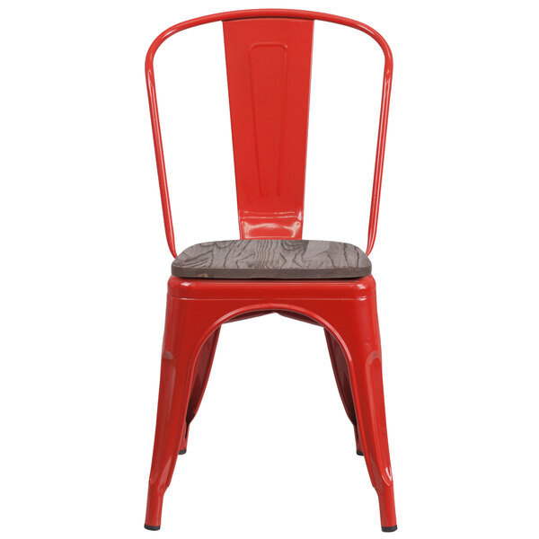 Flash Furniture CH-31230-RED-WD-GG Red Stackable Metal Chair with ...