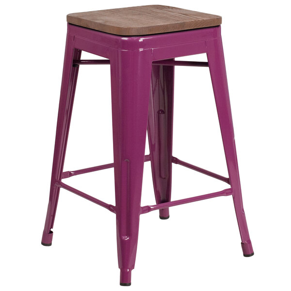 Flash Furniture ET-BT3503-24-PUR-WD-GG 24" Purple Stackable Metal ...
