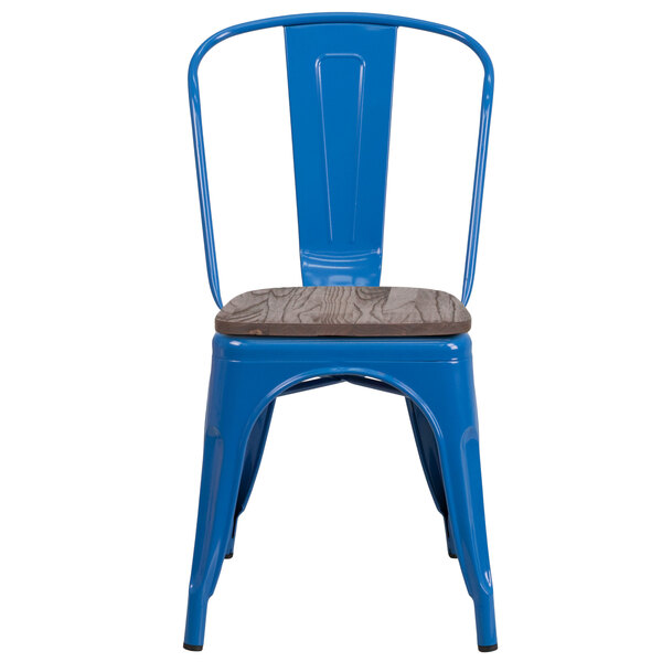Flash Furniture CH-31230-BL-WD-GG Blue Stackable Metal Chair with ...