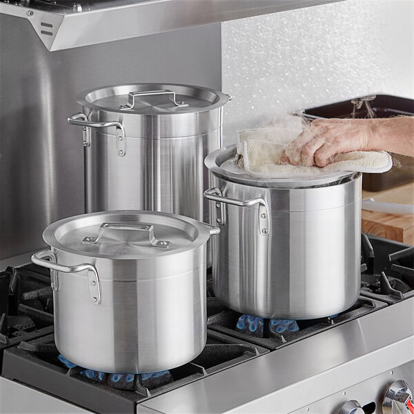 Choice 6-Piece Aluminum Stock Pot Set with 8 Qt., 12 Qt., and 16 Qt ...