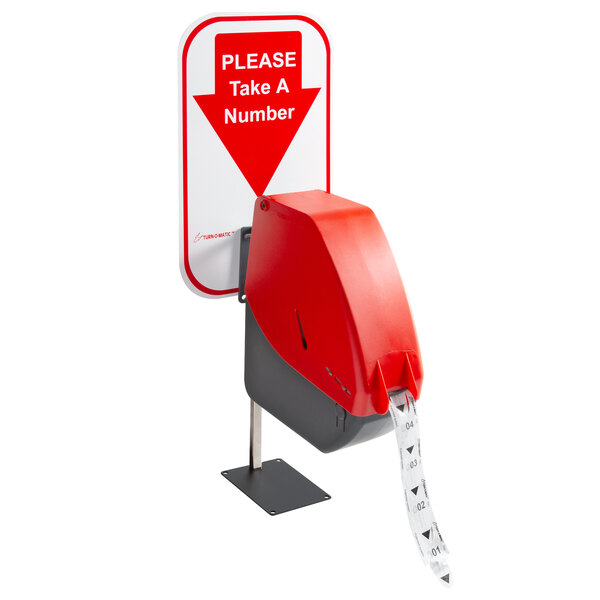 Turn-O-Matic Red / Gray Manual Take-a-Number Countertop Kit with White ...